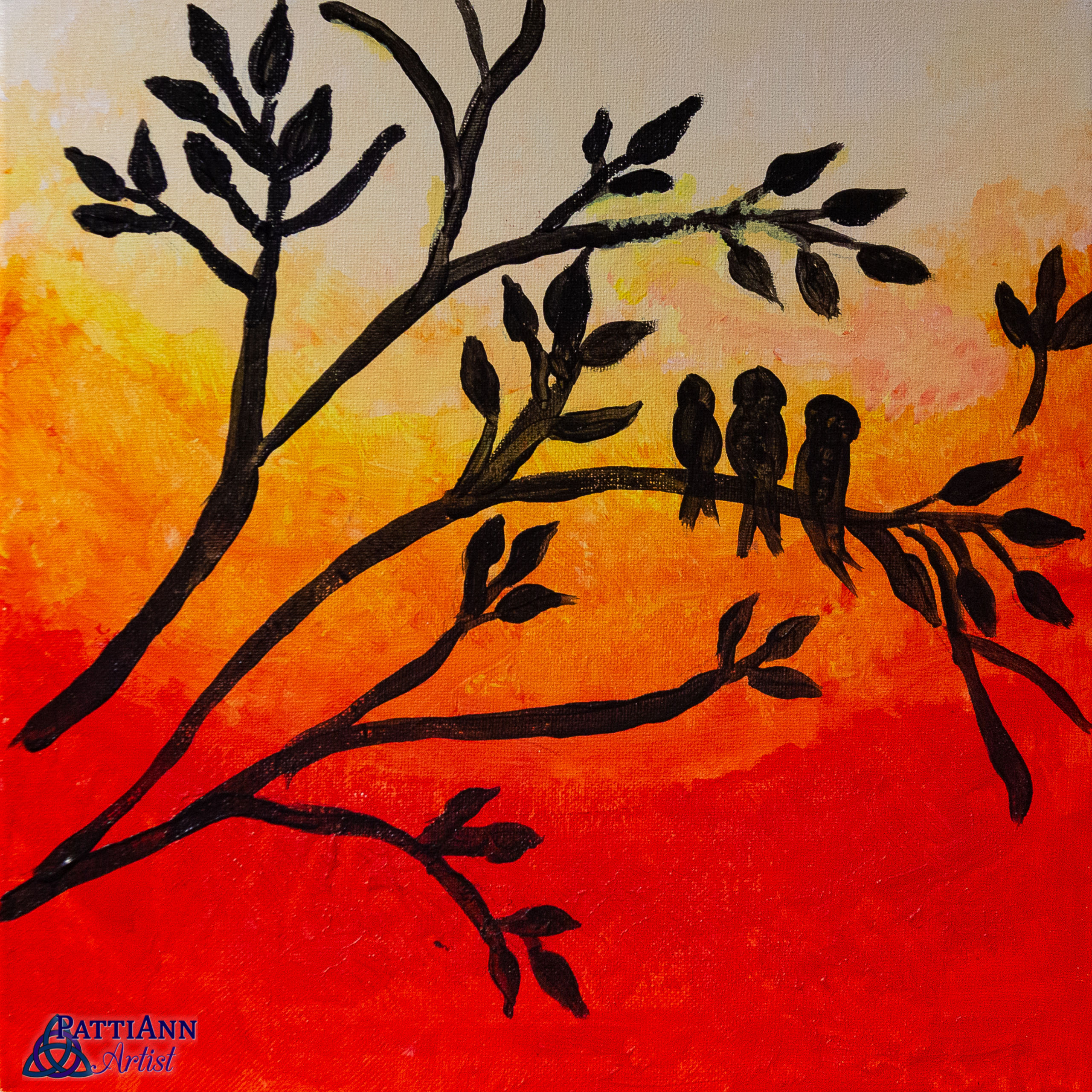 Sunset Birds on a Branch - PattiAnn's Art