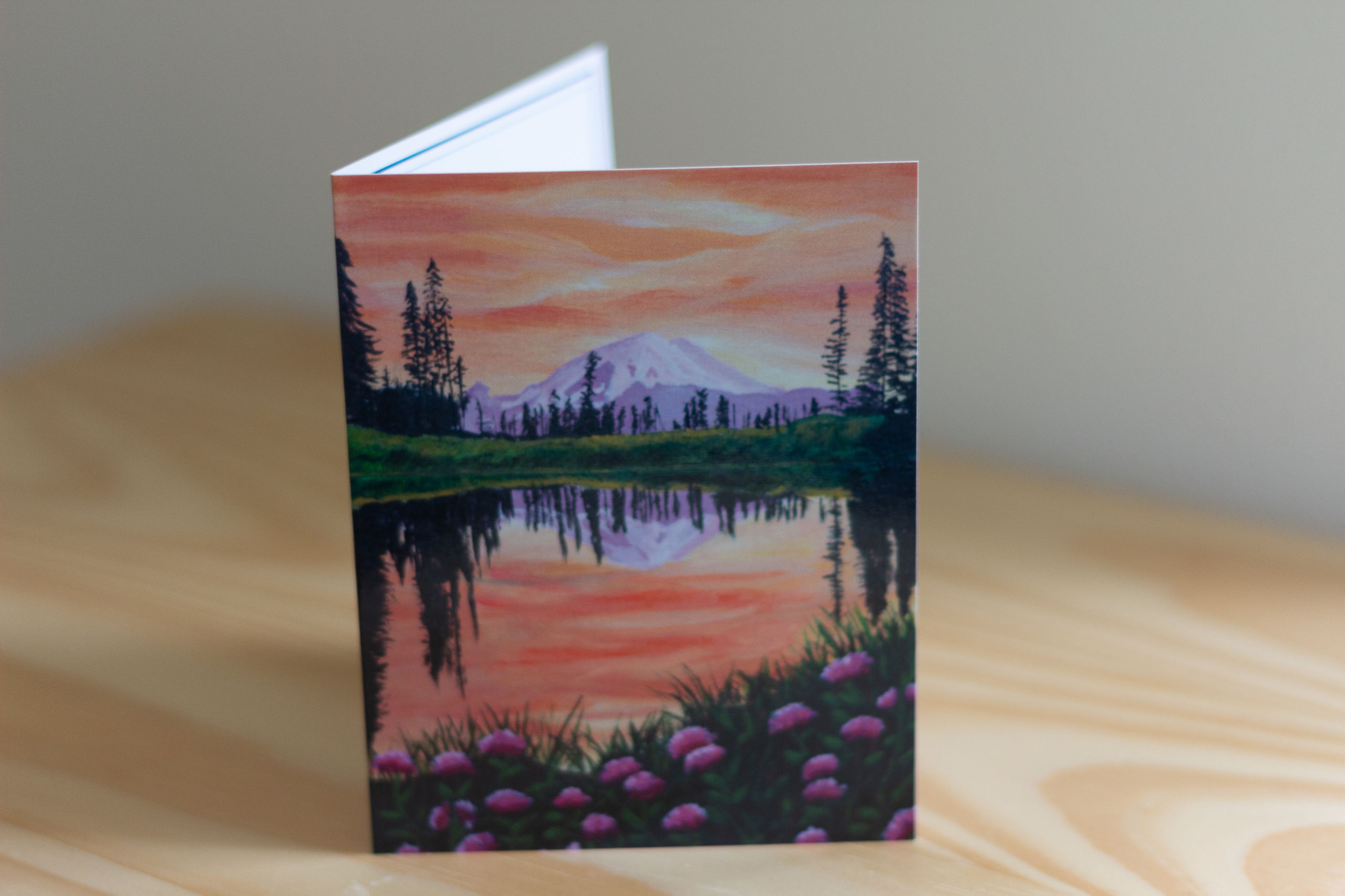 Mount Rainier Sunset Reflection Note Card - PattiAnn's Art