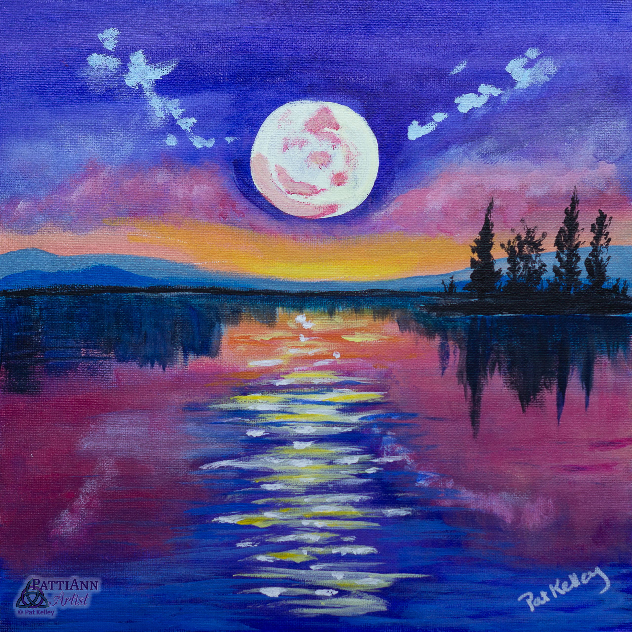 Moonlit Evening Over Lake - PattiAnn's Art